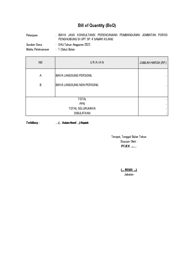 Biaya Konsultansi Jembatan 2023 | PDF