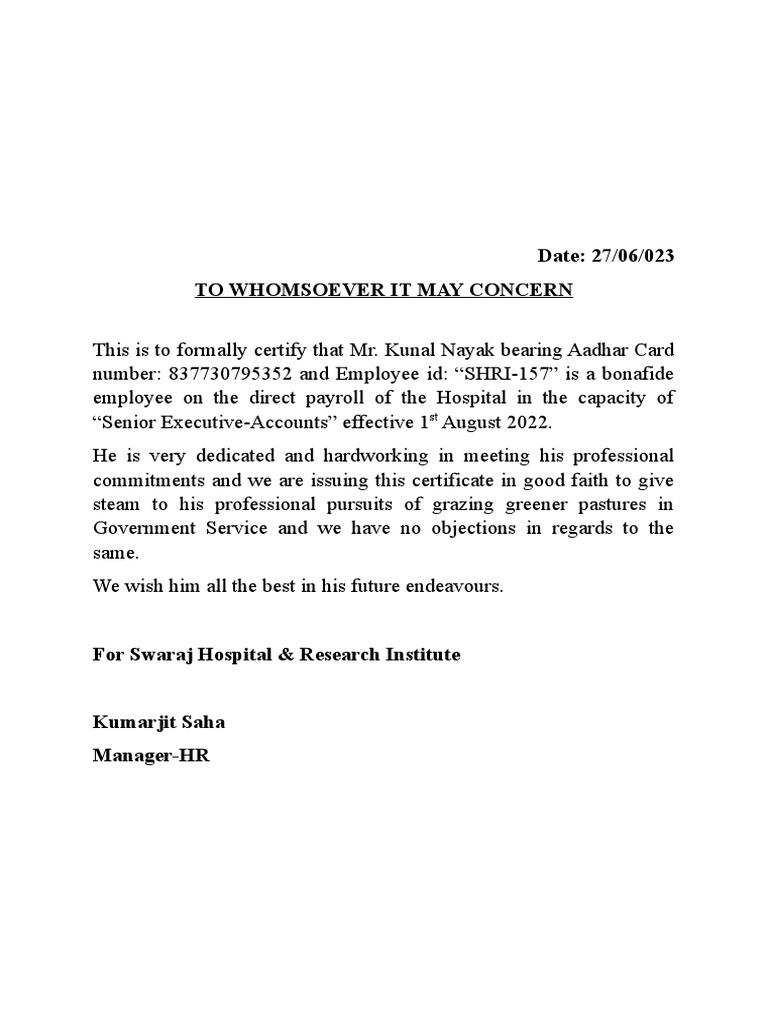 Still Working Certificate | PDF | Finance & Money Management