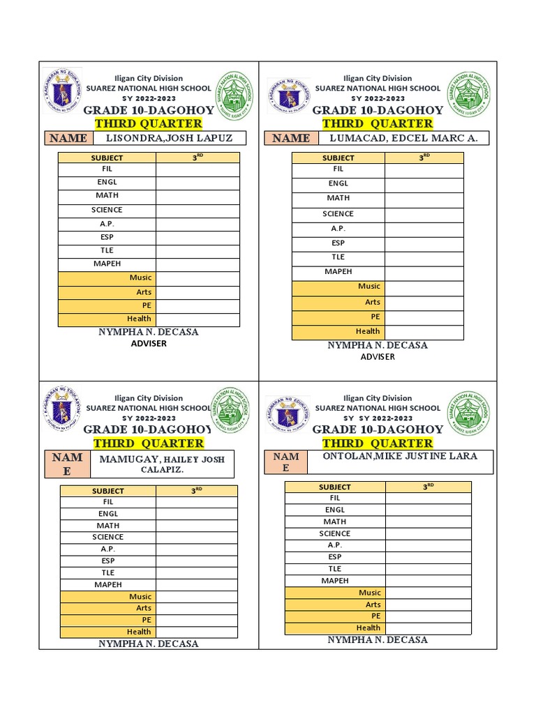 Grading Slip Card | PDF