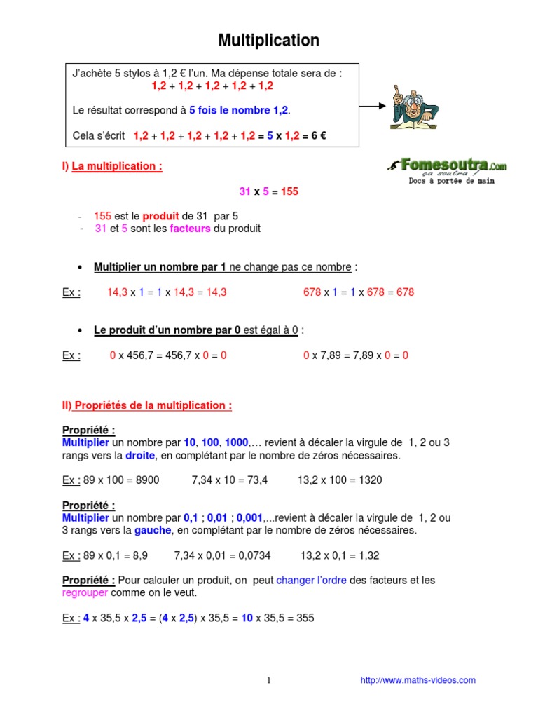 Multiplication en 6ème : Techniques et Exemples | PDF