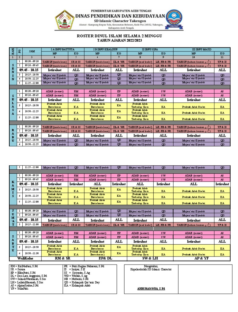 Roster Dinul Islam 2023 | PDF