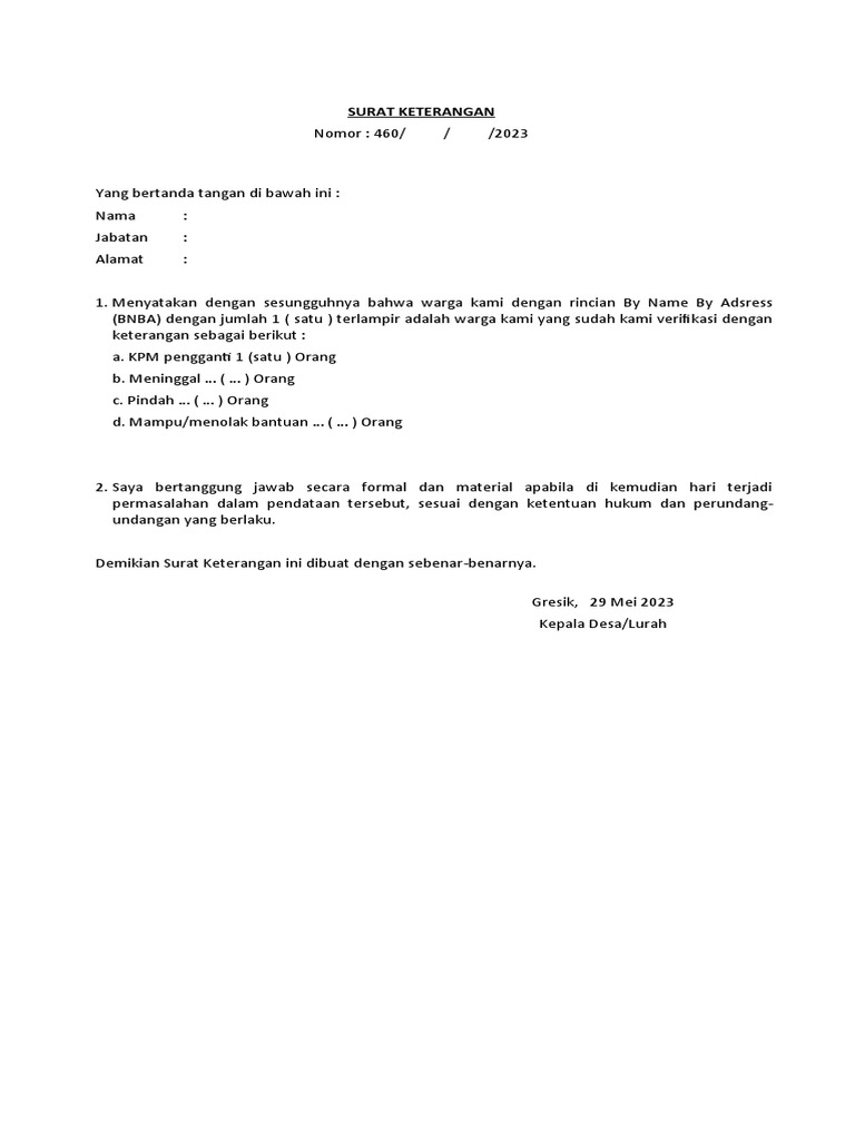 Contoh Surat Keterangan Desa | PDF
