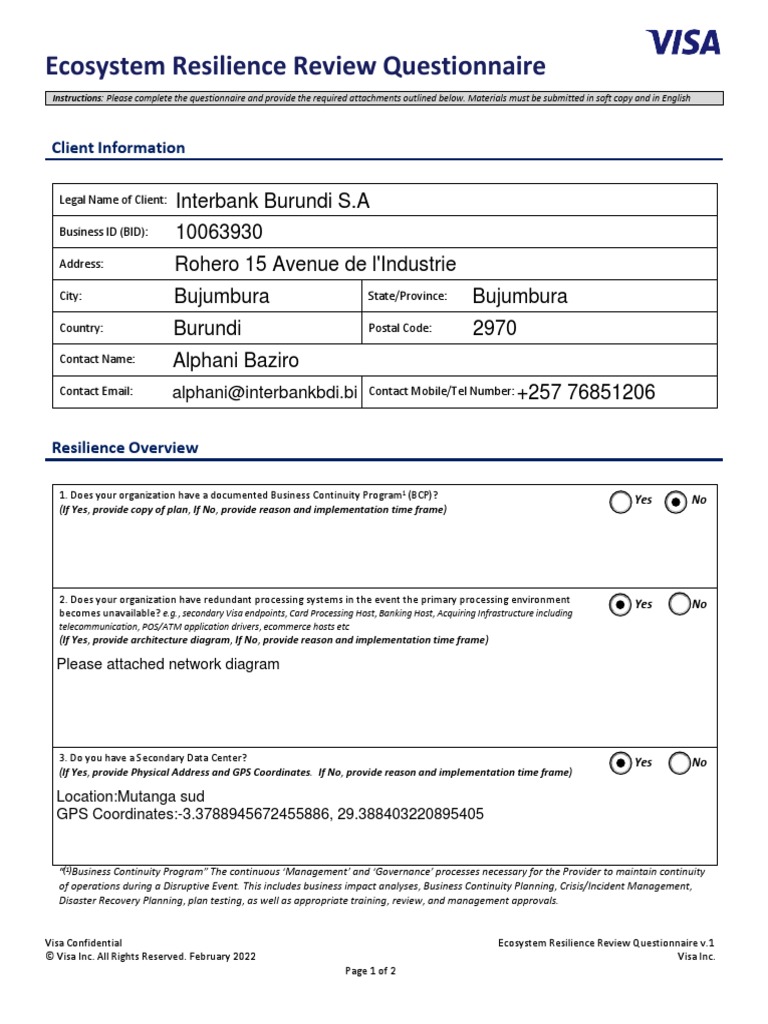 Ecosystem Resilience Review Questionnaire 20220216 | PDF | Computing ...