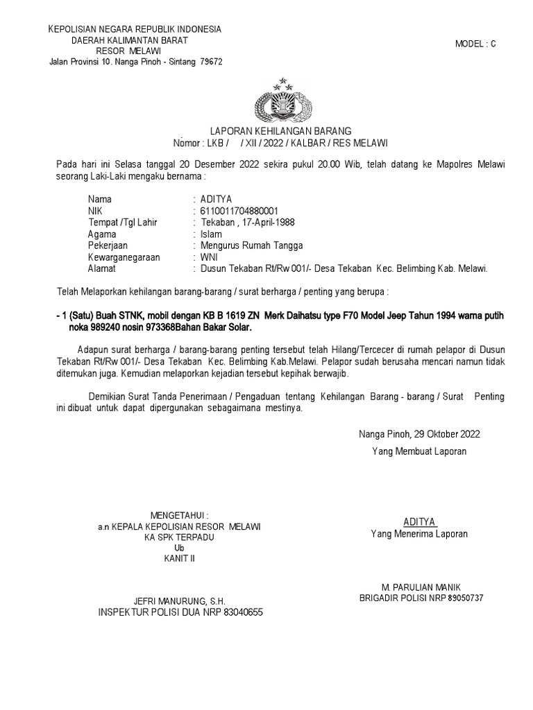 LKB TGL 2 Maret 2022 STNK | PDF