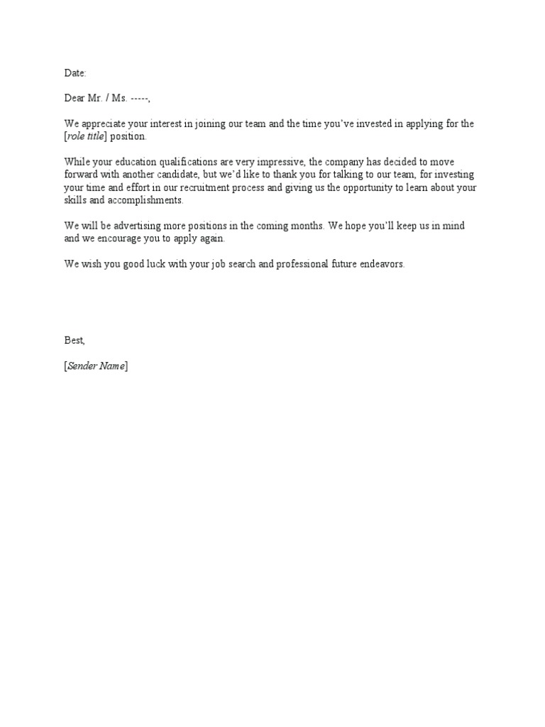 Application Rejection Letter | PDF