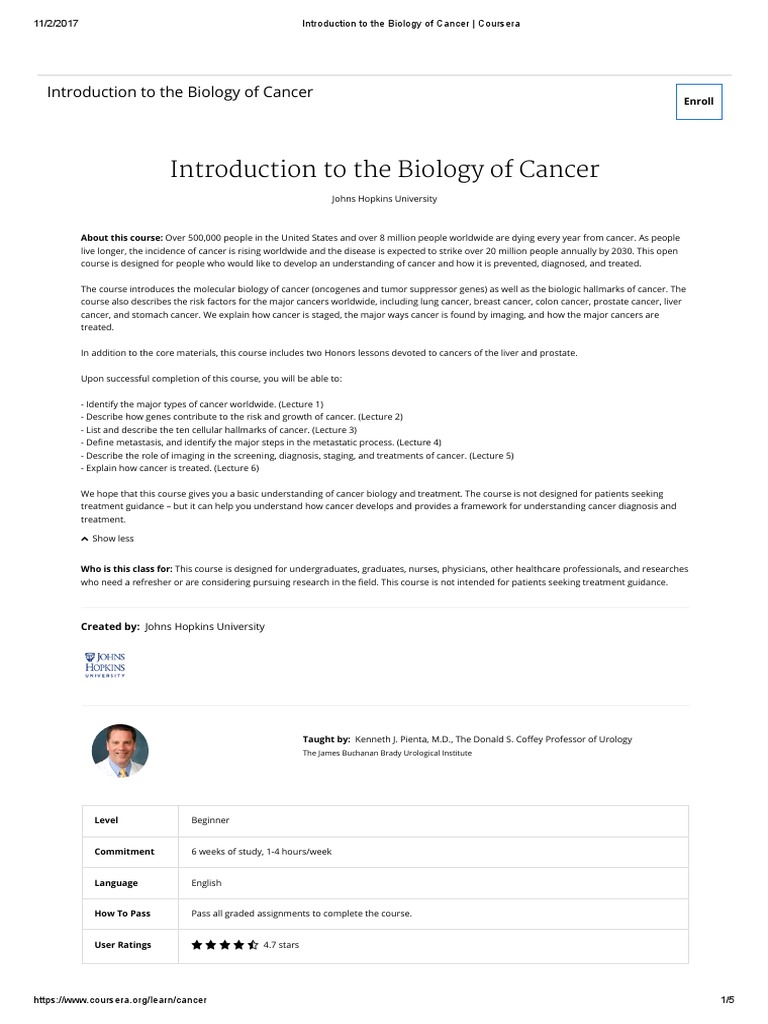 Introduction To The Biology of Cancer - Coursera | PDF | Metastasis ...