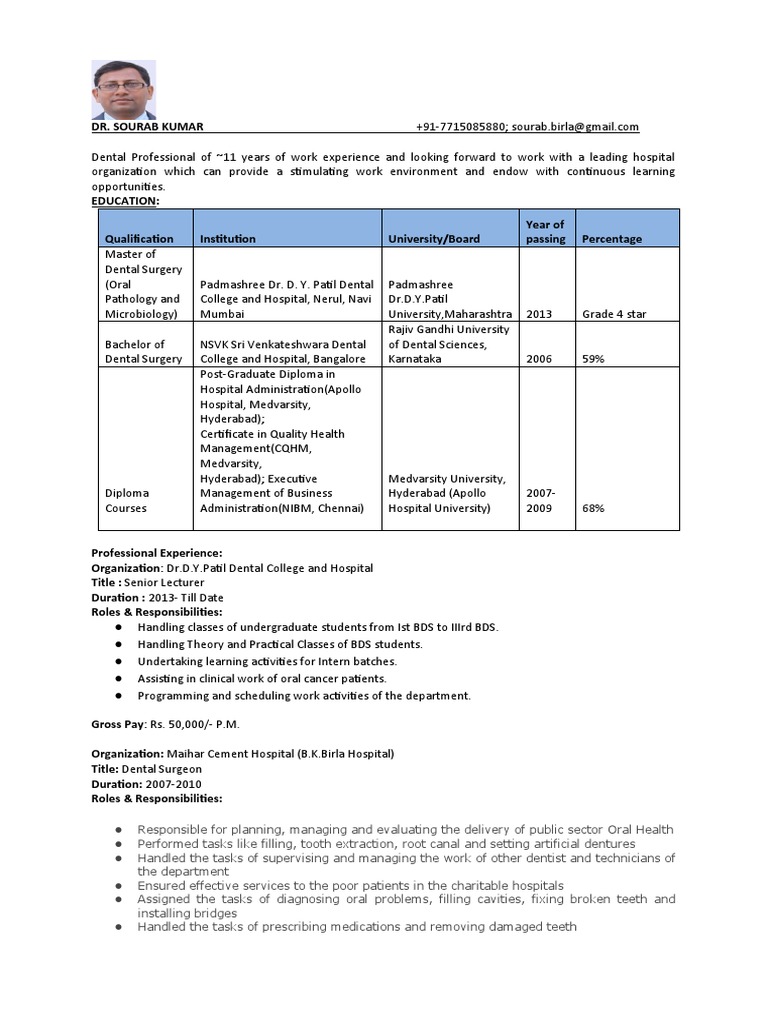 DR Sourab Kumar CV | PDF