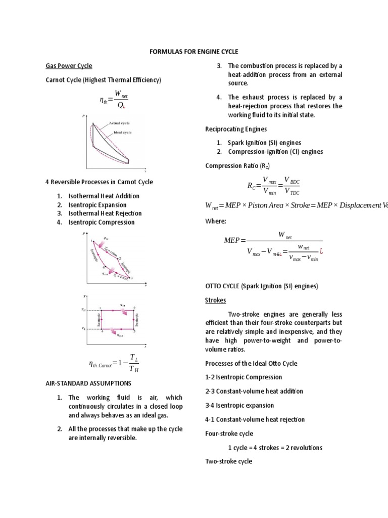 Formulas For Engine Cycle | PDF | Diesel Engine | Internal Combustion ...