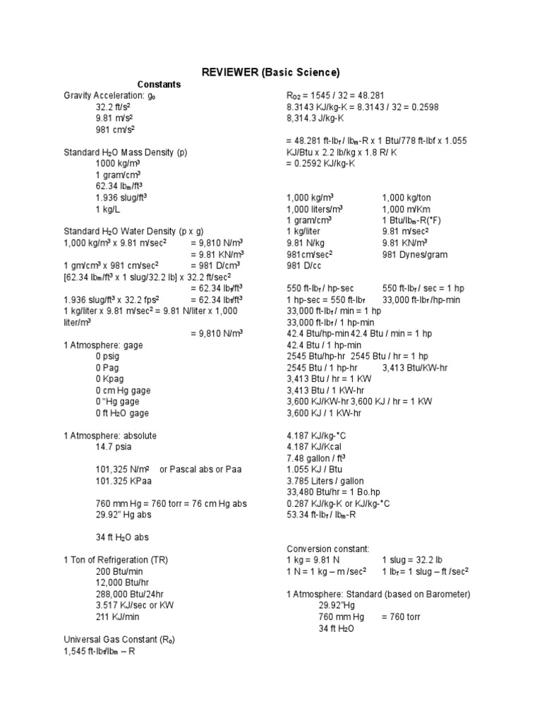 Science Constants Reference Guide | PDF | Metrology | Mass