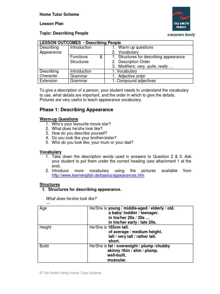 Lesson Plan Describing People | PDF | Adjective | Beard