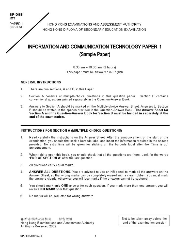 Information and Communication Technology Paper 1 (Sample Paper) | PDF ...