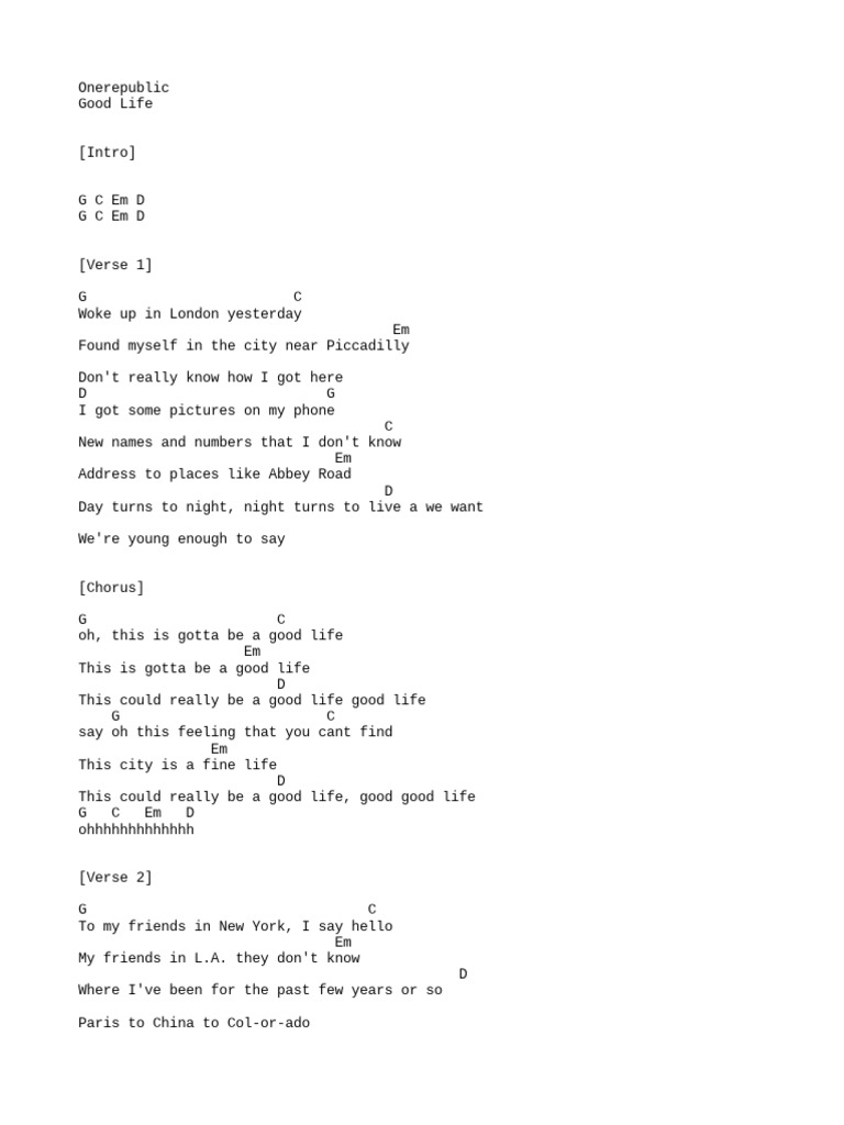 Goodlife | PDF | Song Structure | Songs