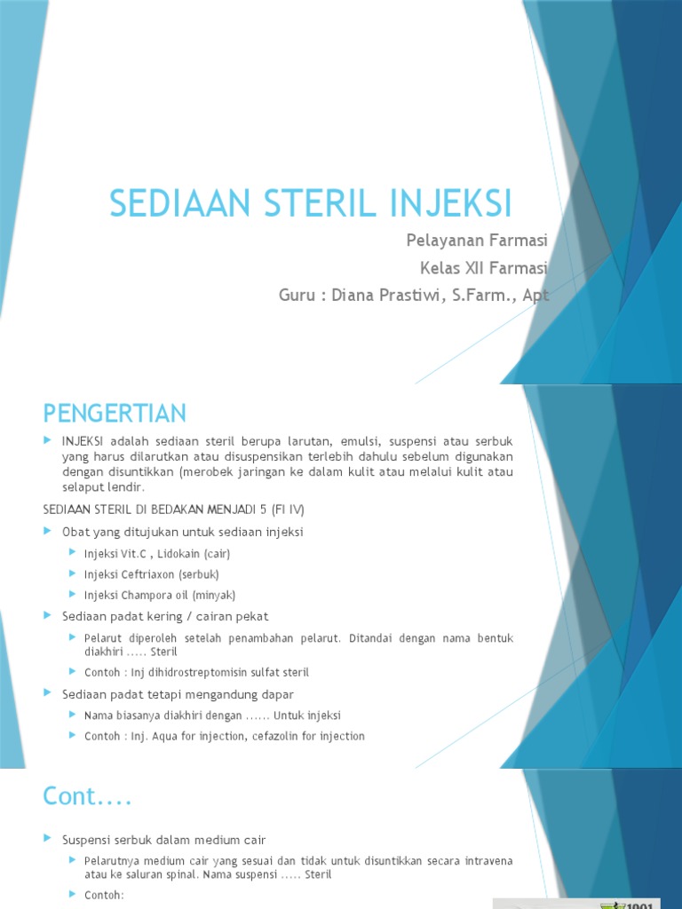 Sediaan Steril Injeksi P Far Xiif PPT 3 | PDF | Memasak, Makanan ...