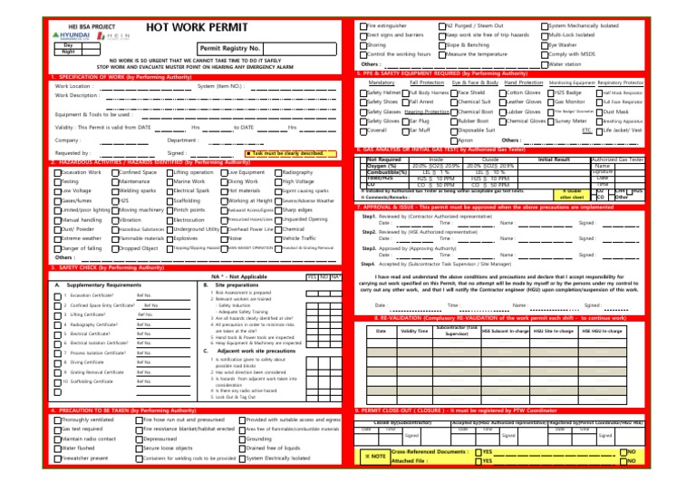Hot Work Permit | PDF | Personal Protective Equipment | Occupational ...