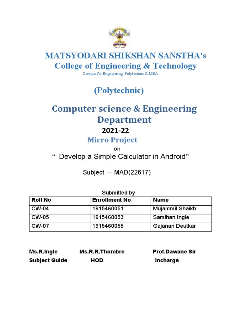 Microproject Format Mad Pdf Android Operating System Java Programming Language 