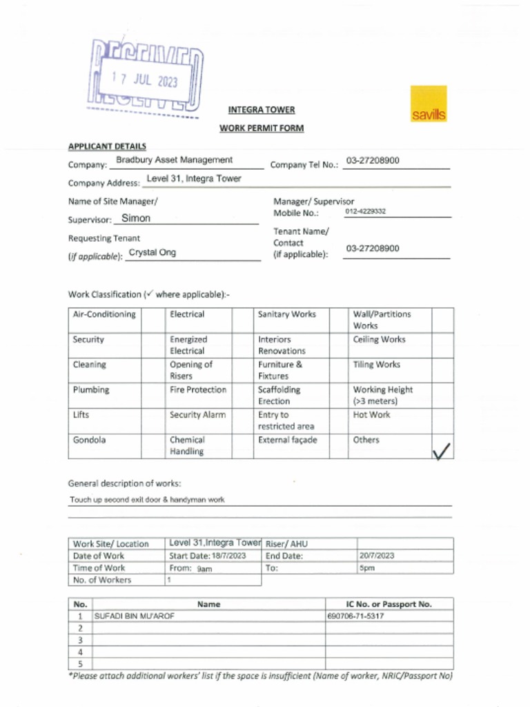 Work Permit - Bradbury Asset Management | PDF