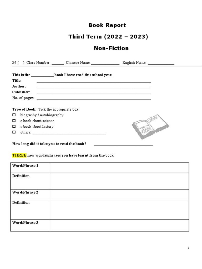 Book Report Form - Non-Fiction - 3rd Term | PDF | Books | Linguistics