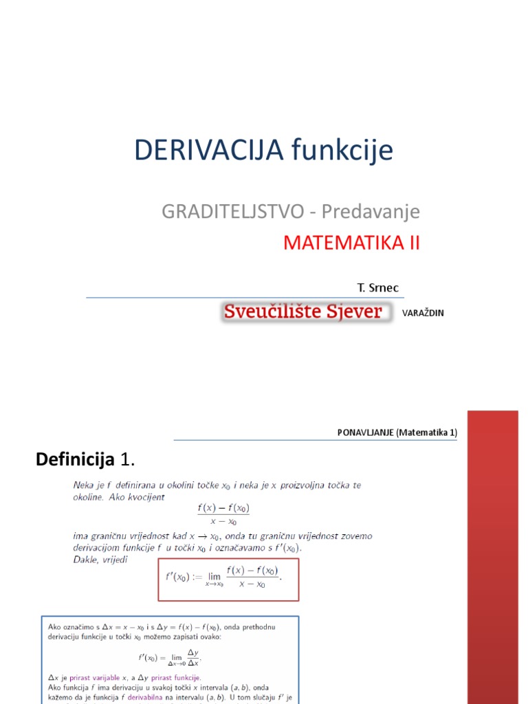 Ss g Matematika2 1 Derivacija Funkcije | PDF
