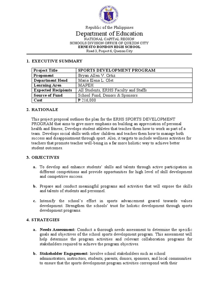Sports-Program-2023-2024-Project-Proposal (1) | PDF | Evaluation | Teachers