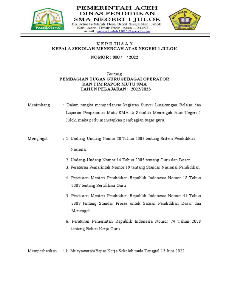 SK Tim Rapor Mutu | PDF