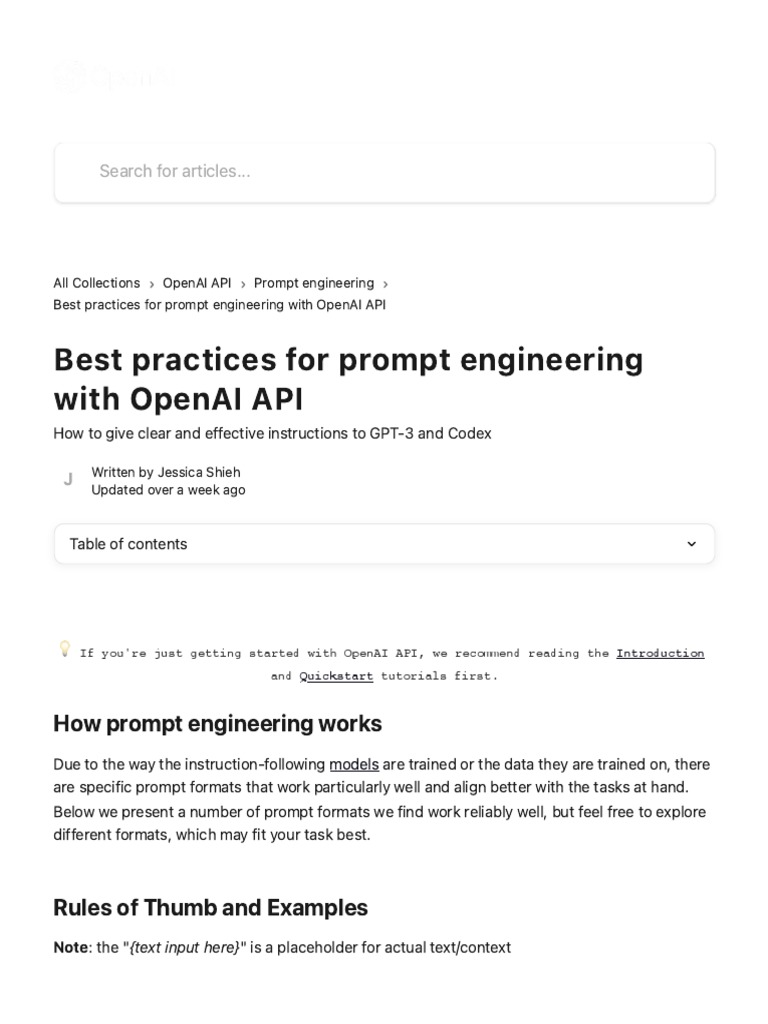 Best Practices For Prompt Engineering With OpenAI API - OpenAI Help Center | PDF | Software ...
