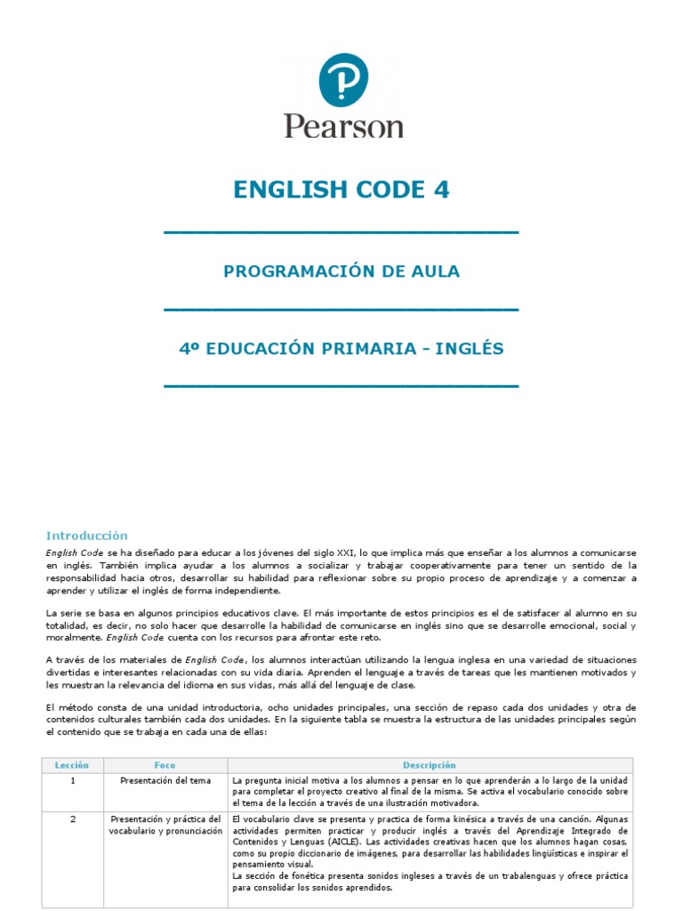 English Code 4 - Programacion Aula | PDF | Lingüística | Cognición