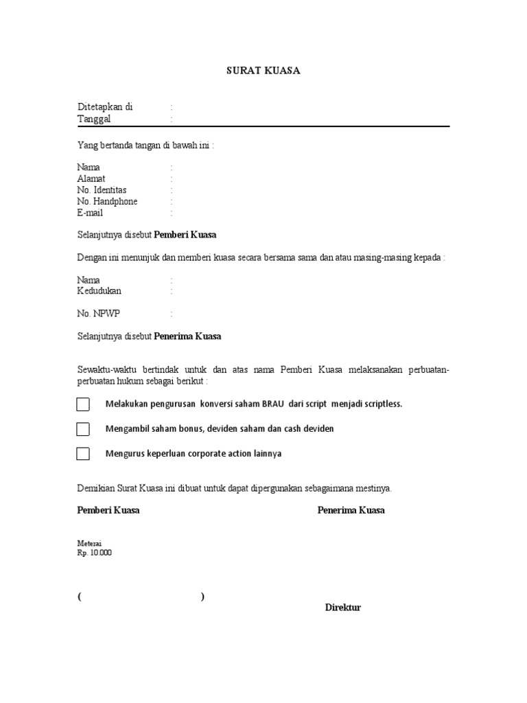 Contoh SURAT KUASA - Konversi Saham | PDF