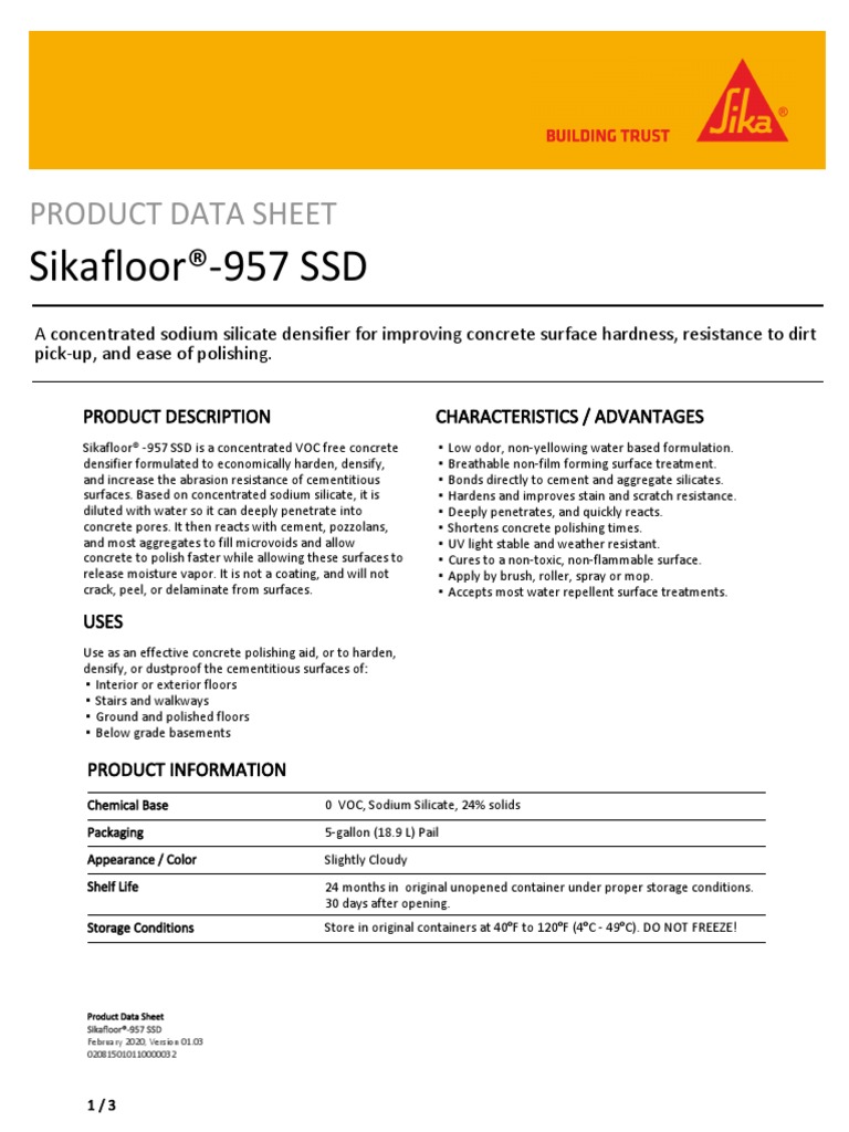 Sikafloor - 957 SSD | PDF | Concrete | Cement
