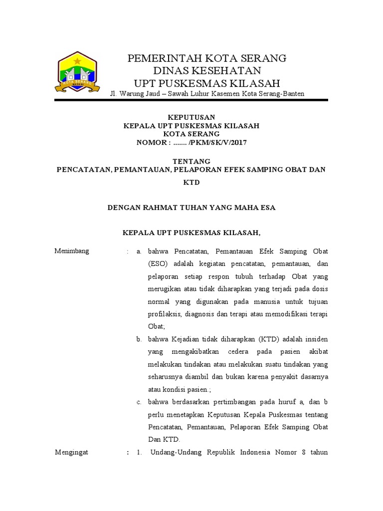 8.2.4.3 SK Pencatatan Pemantauan Pelaporan Efek Samping Obat Dan KTD Fix | PDF