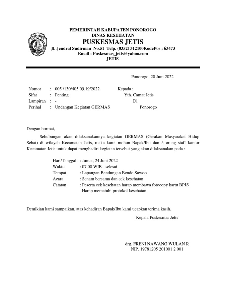 Undangan Kegiatan GERMAS di Jetis | PDF