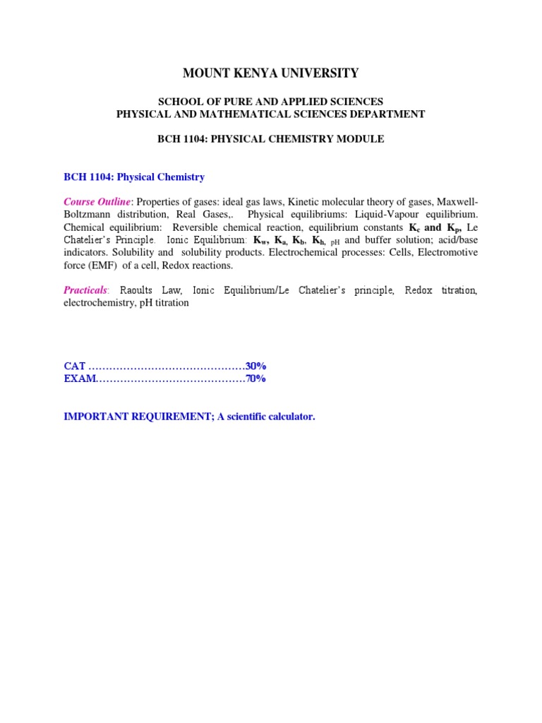 Physical Chemistry Notes 1 Pdf Gases Chemical Equilibrium