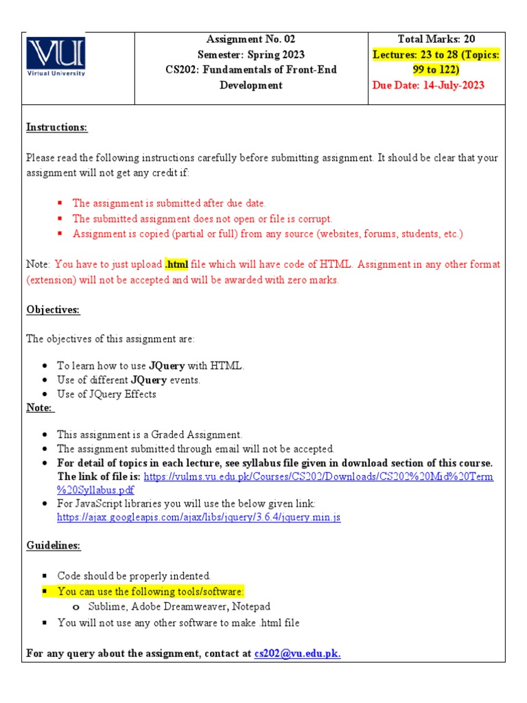 Cs202 Assignment No 2 Spring 2023 Pdf World Wide Web Internet And Web