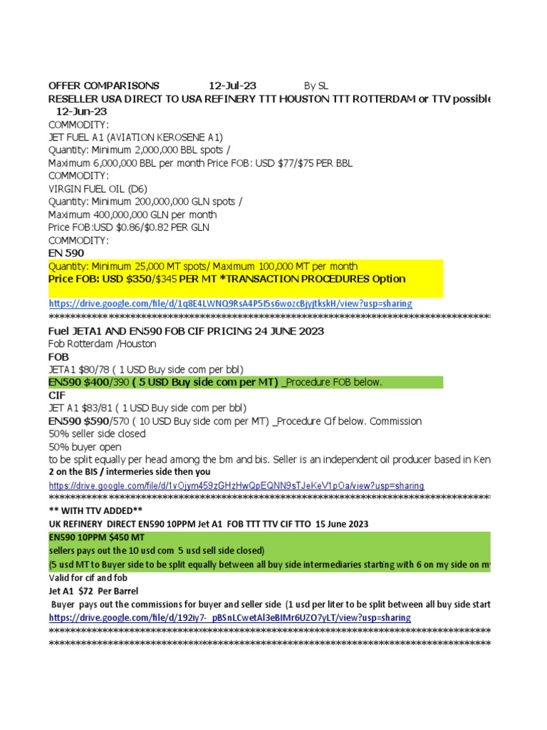 Fuel Offers Comparrison 12 July 2023 SL | PDF | Fuels | Trade