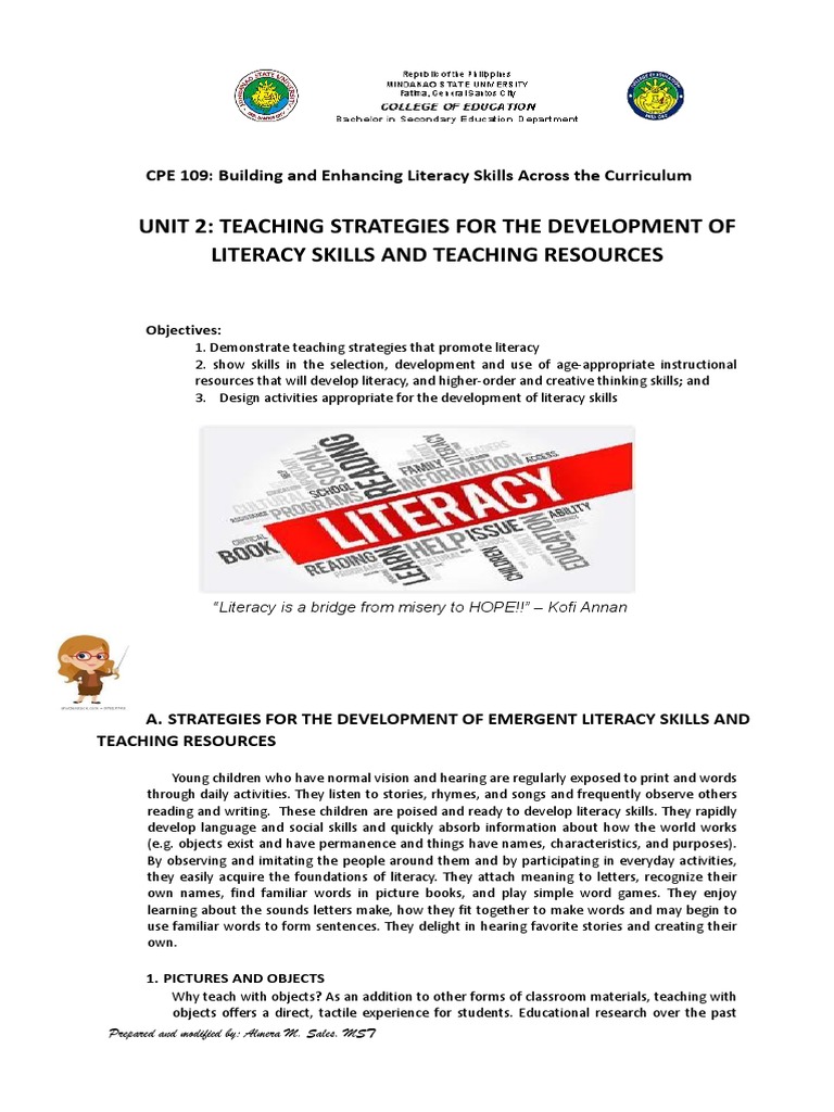 Unit 2: Teaching Strategies For The Development of Literacy Skills and ...