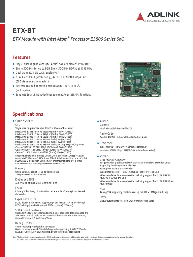 ETX BT Datasheet 20211210 | PDF | Bios | Graphics Processing Unit