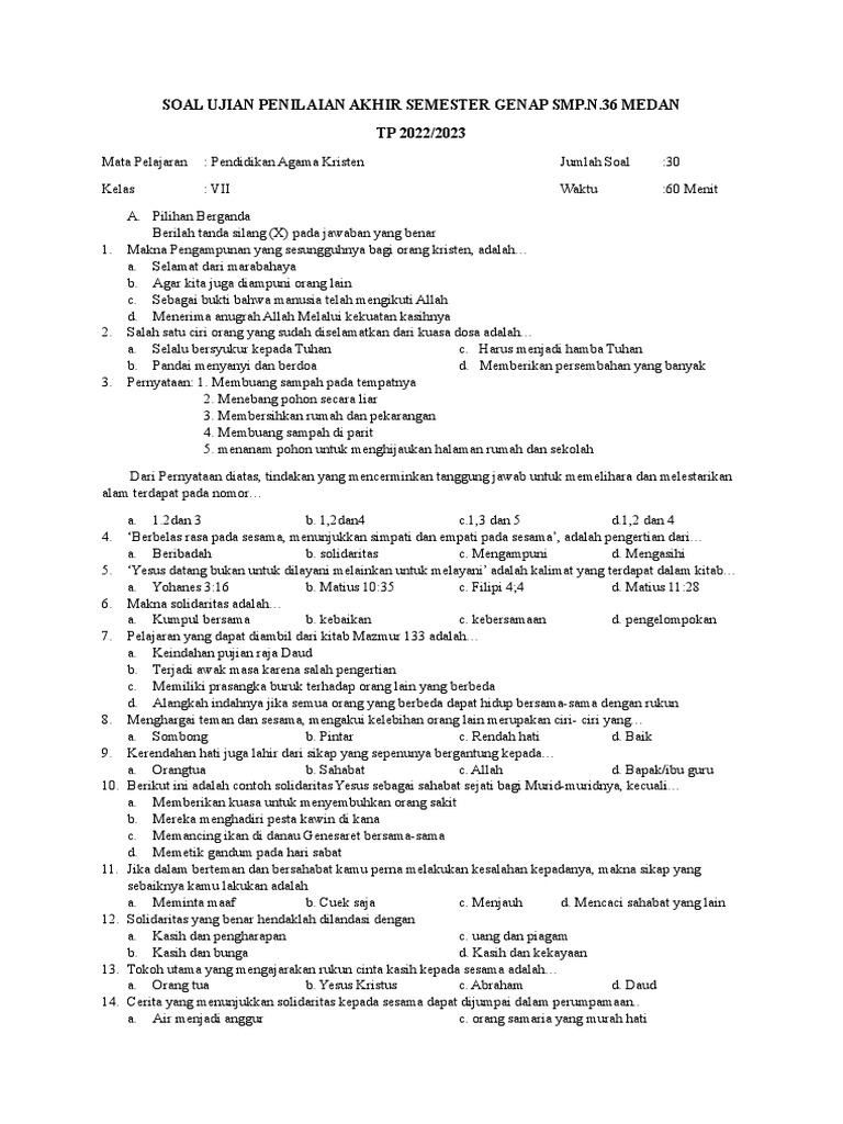 Soal Ujian Penilaian Akhir Semester Genap SMP | PDF