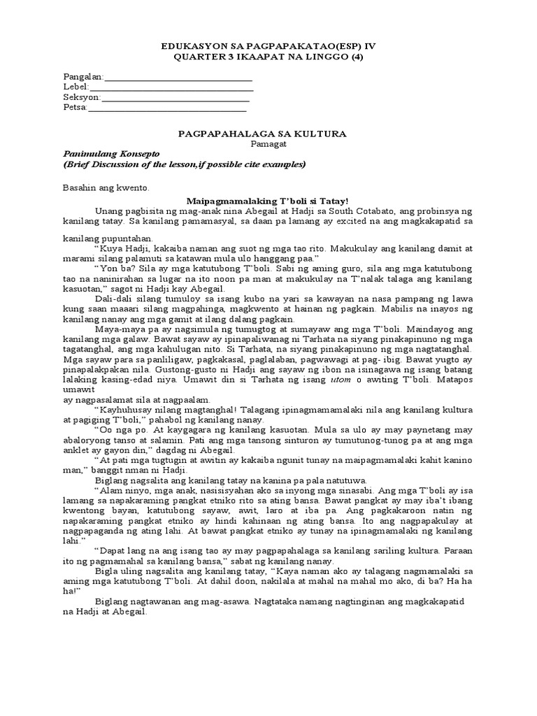 Esp 4 Q3 Week 4 | PDF