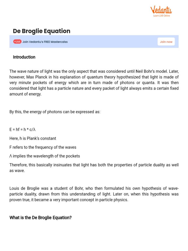 De Broglie Equation | PDF