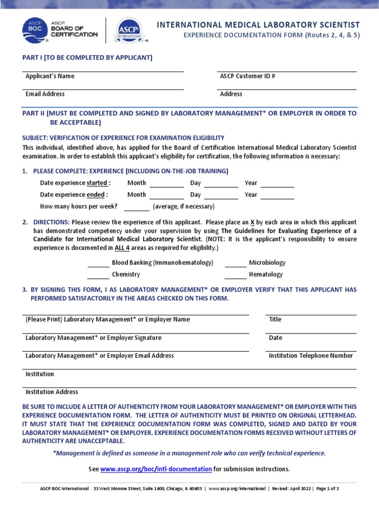 Imls 2 4 5 Work Experience Doc Form | PDF | Medical Laboratory | Blood ...