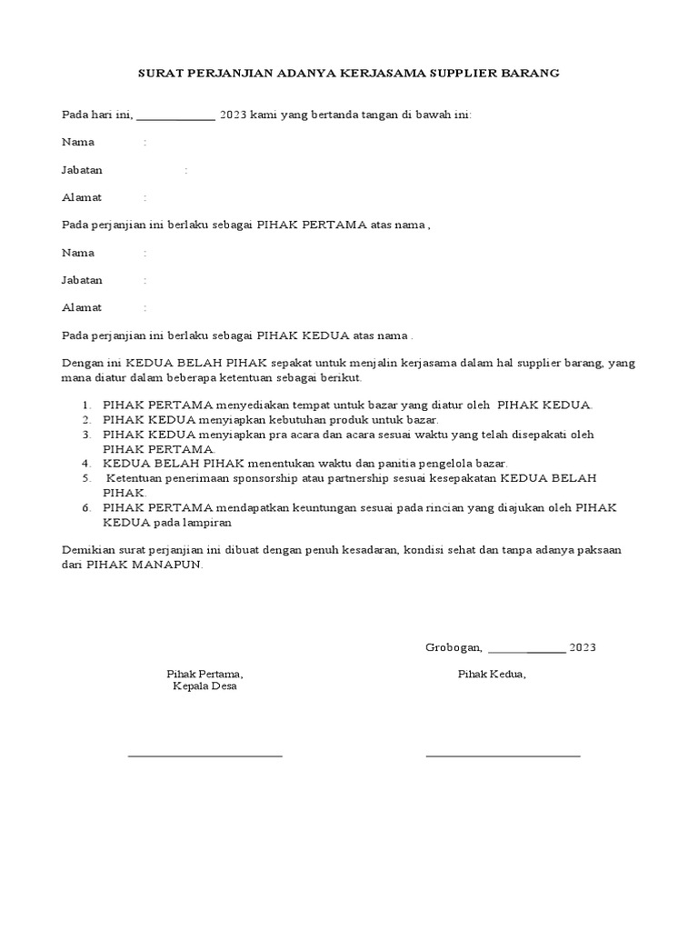 Surat Perjanjian Kerjasama Desa | PDF