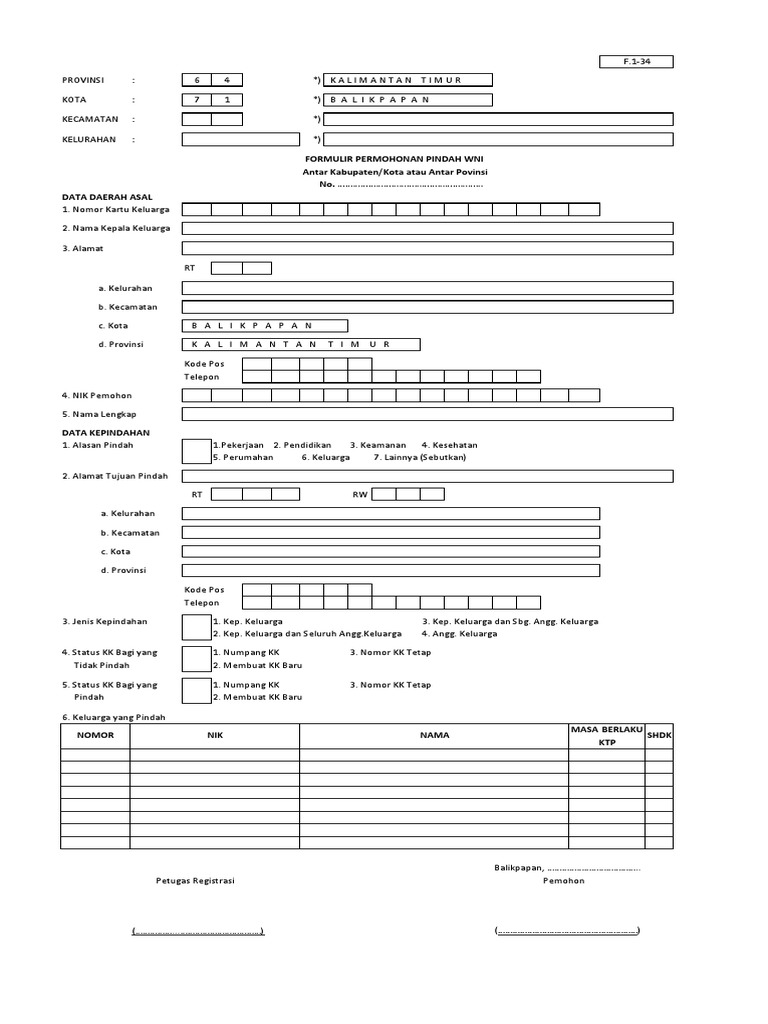 Formulir Permohonan Pindah | PDF