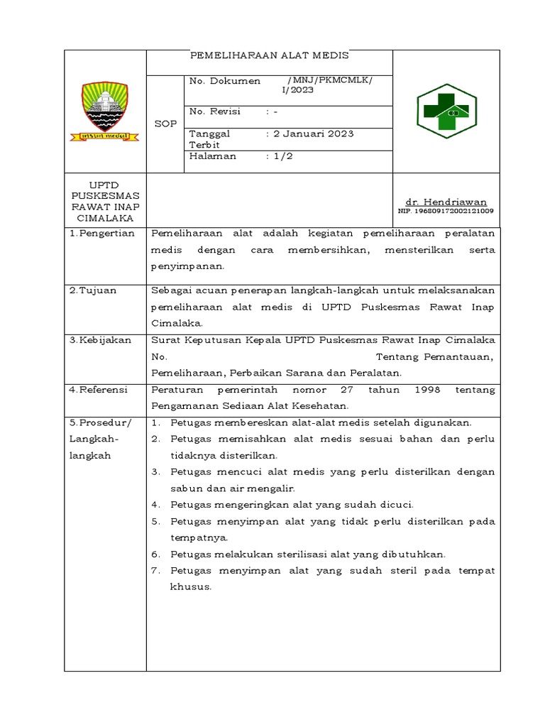 Sop Pemeliharan Alkes | PDF