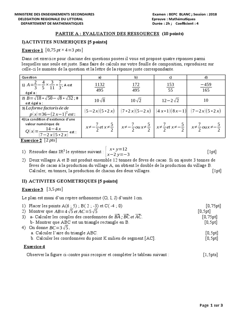 BEPC Blanc 2018 New | PDF