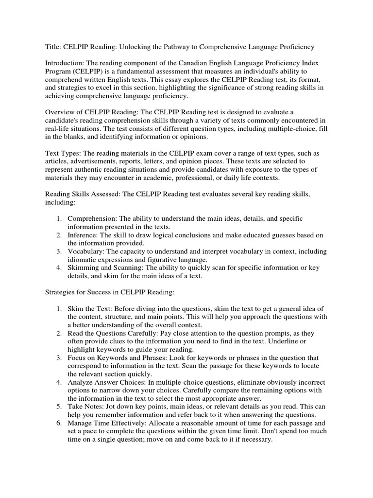 Title 3 Celpip | PDF | Reading Comprehension | Cognitive Psychology