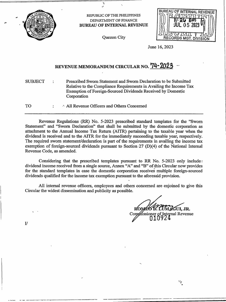 RMC No. 74-2023 | PDF