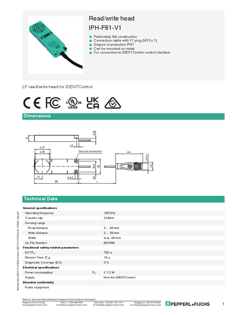Read/write Head IPH-F61-V1: Dimensions | PDF | Network Socket ...