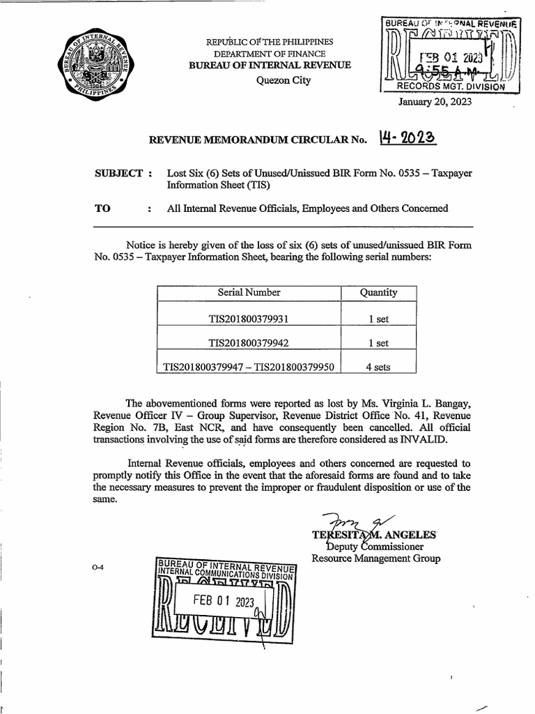 RMC No. 14-2023 | PDF