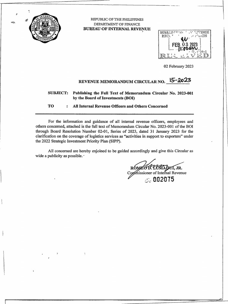 RMC No. 15-2023 | PDF