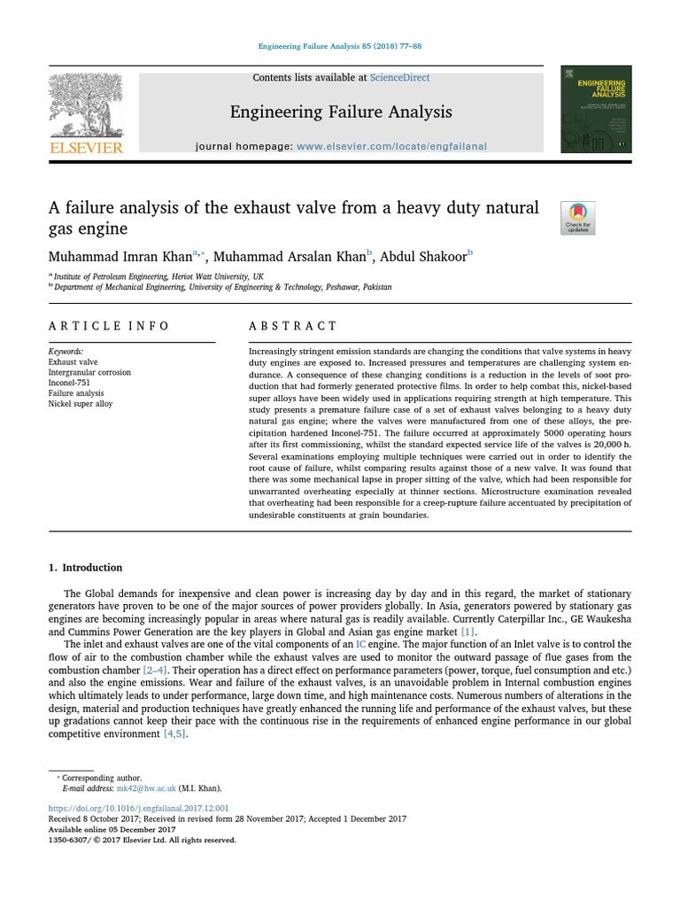 A Failure Analysis of The Exhaust Valve From A Heavy Duty Natural Gas ...
