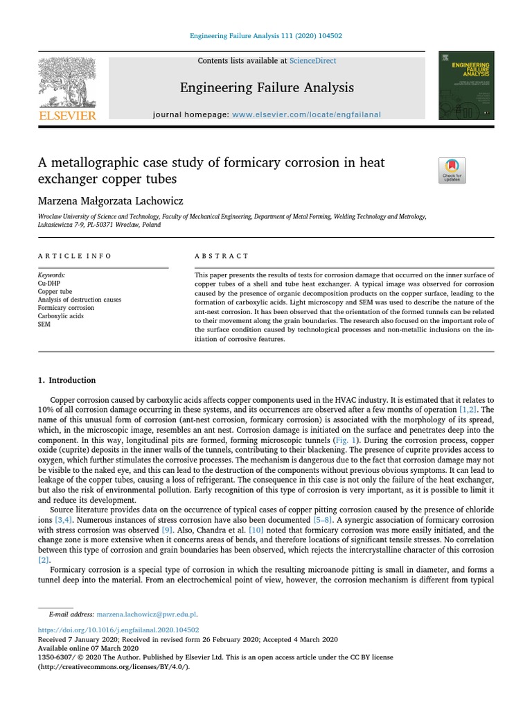 A Metallographic Case Study of Formicary Corrosion in Heat Exchanger Copper Tubes | Download ...